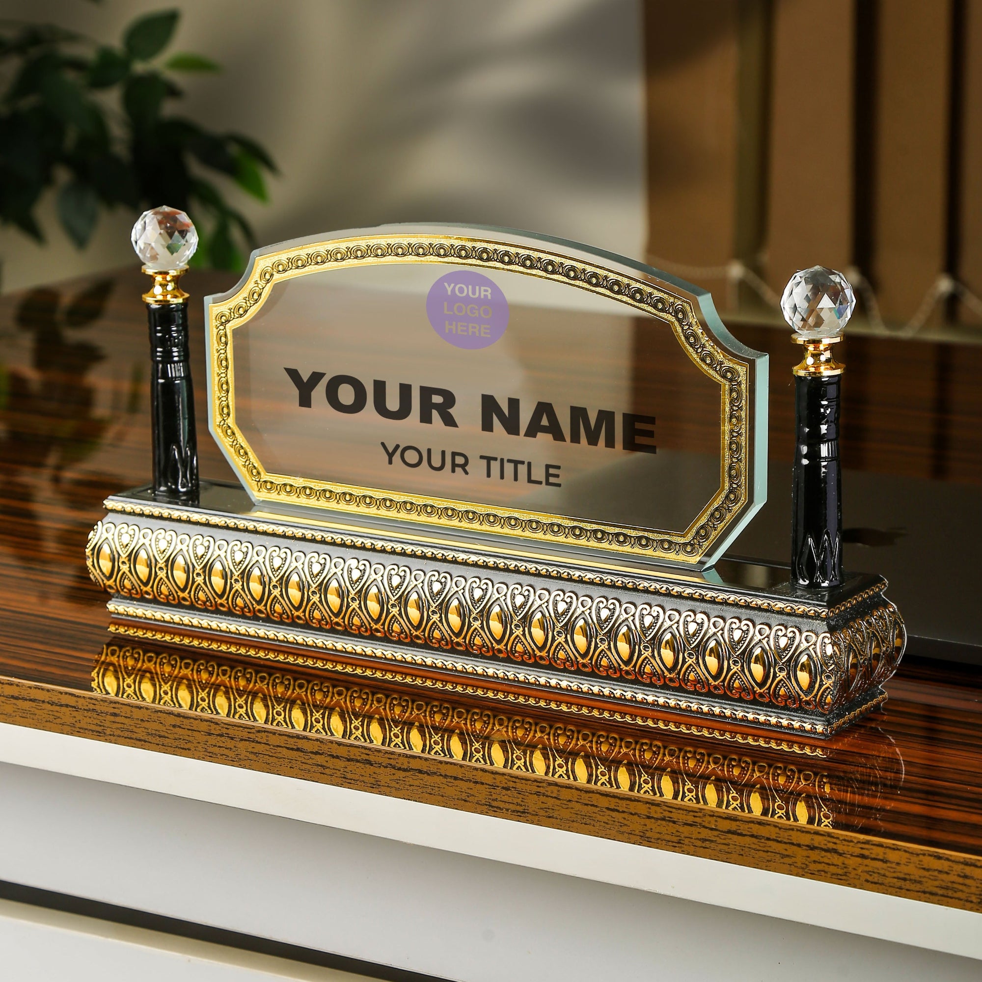 Arch wooden golden base desk name plate – Instagift-eg.com